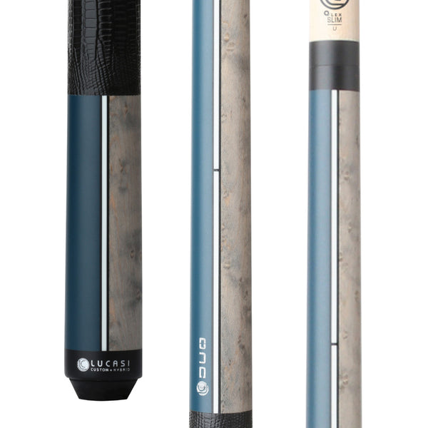 Lucasi Custom Duo Midnight Blue/Grey Wash Birdseye Cue with Embossed L ...