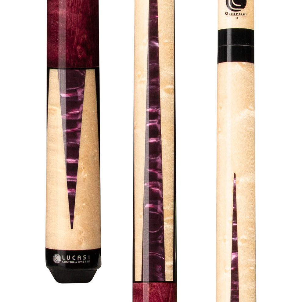 Lucasi Custom Purple Stained & Natural Super Birdseye Wrapless Cue ...