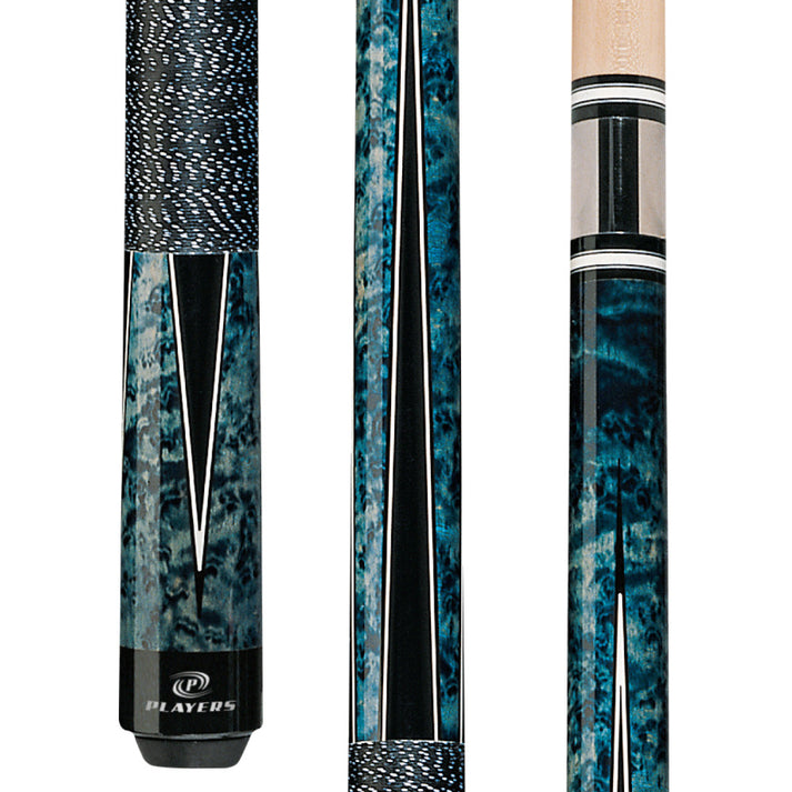 Players Cobalt Blue & Black Cue with Black/White Linen Wrap – Cue & Case